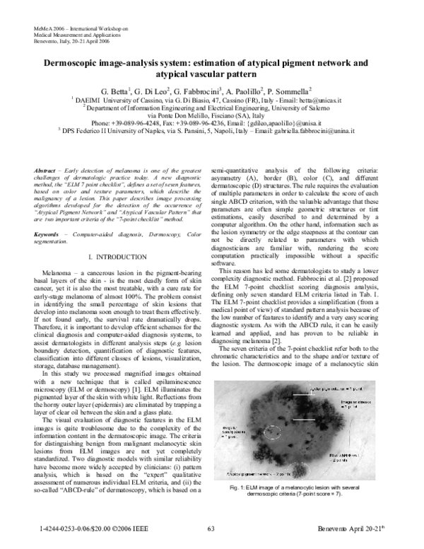 (PDF) Dermoscopic image-analysis system: estimation of atypical pigment network and atypical ...