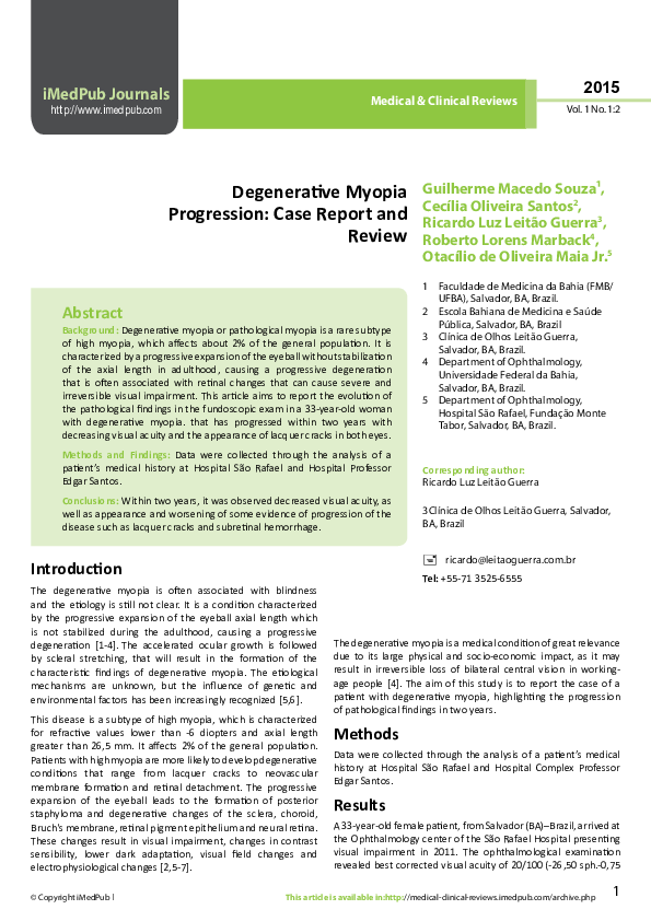 (PDF) Degenerative Myopia Progression: Case Report and Review