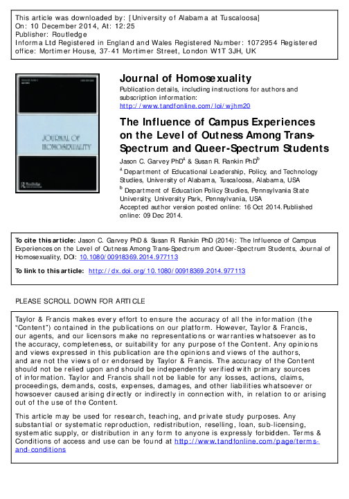 (PDF) The influence of campus experiences on the level of outness among ... (PDF) The influence of campus experiences on the level of outness among ...