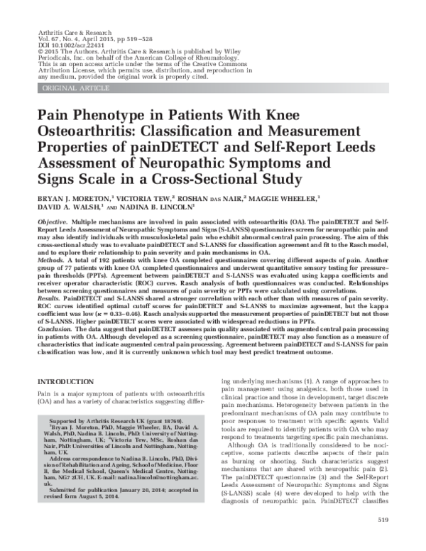 (PDF) Pain phenotype in people with knee osteoarthritis; classification ...