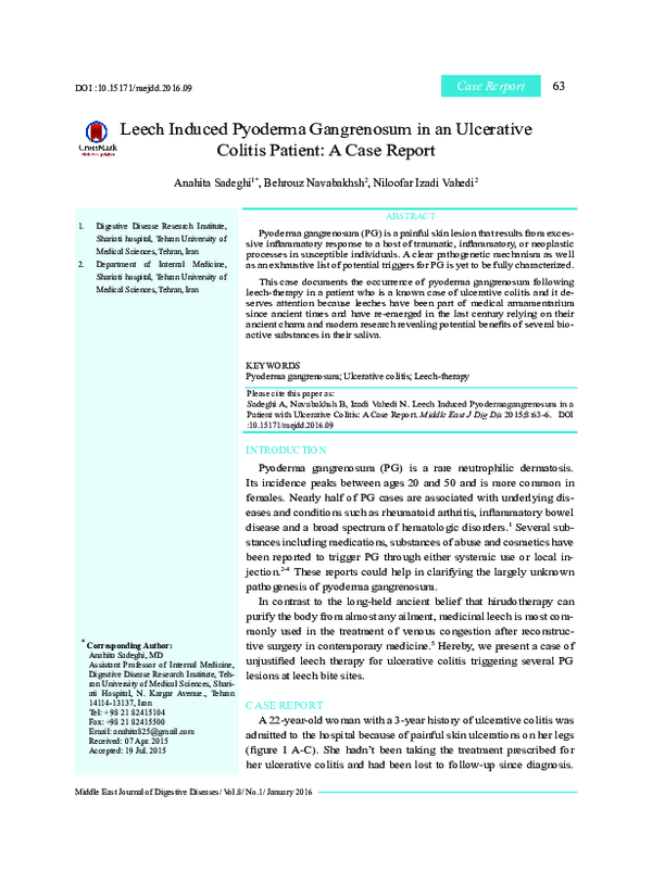 (PDF) Leech Induced Pyoderma Gangrenosum in an Ulcerative Colitis Patient: A Case Report