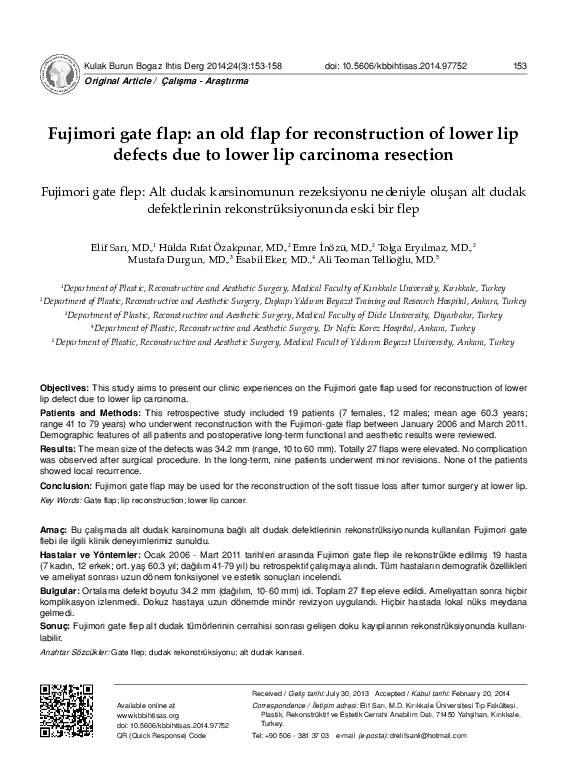 (PDF) Fujimori gate flap: an old flap for reconstruction of lower lip ...