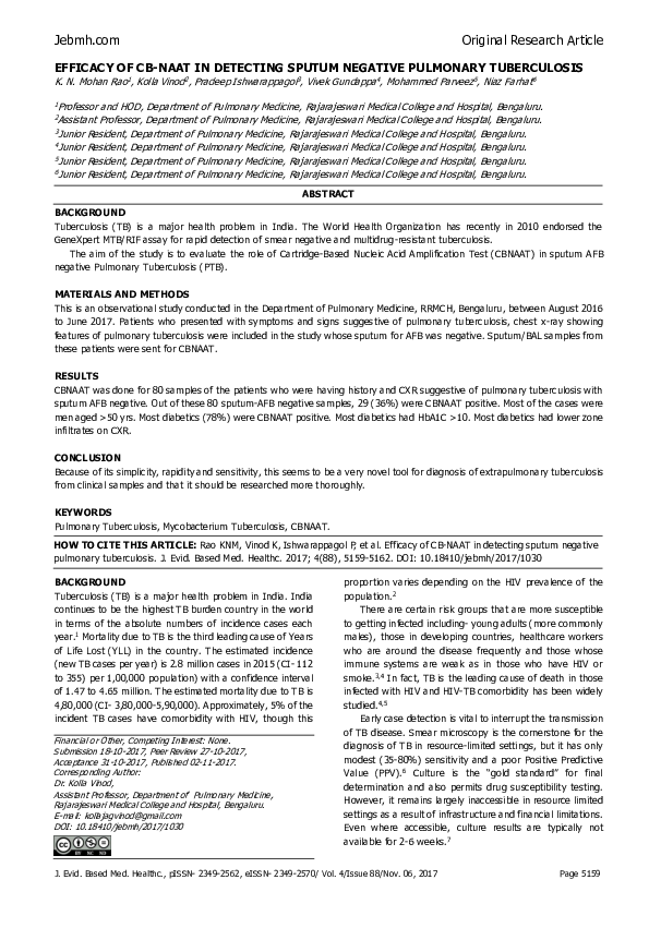 (PDF) Efficacy of CB-Naat in Detecting Sputum Negative Pulmonary ...