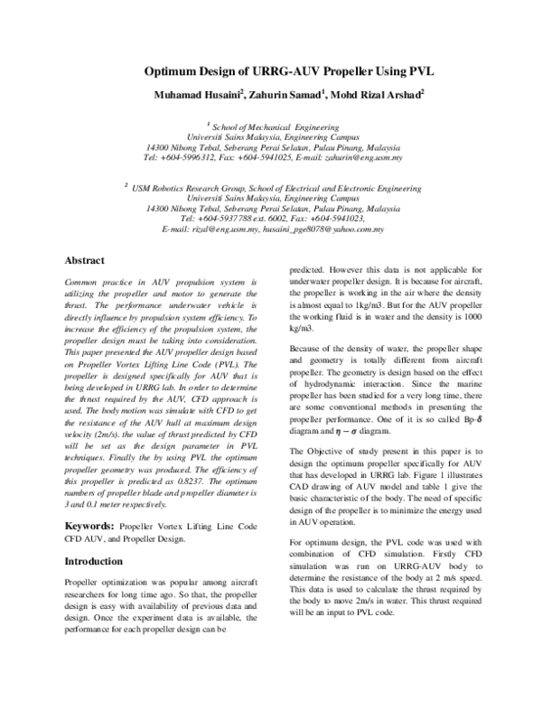 (PDF) Optimum Design of URRG-AUV Propeller Using PVL