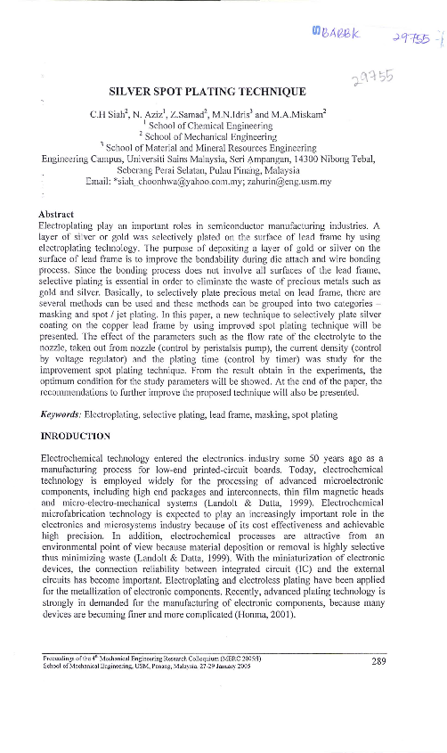 (PDF) Silver Spot Plating Technique