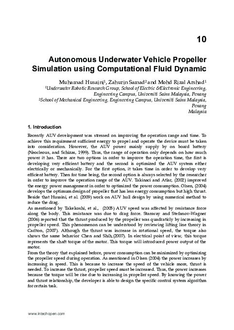 Pdf Autonomous Underwater Vehicle Propeller Simulation Using Computational Fluid Dynamic