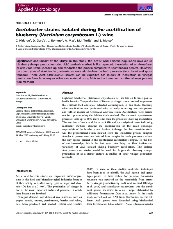 (PDF) Acetobacter strains isolated during the acetification of ...