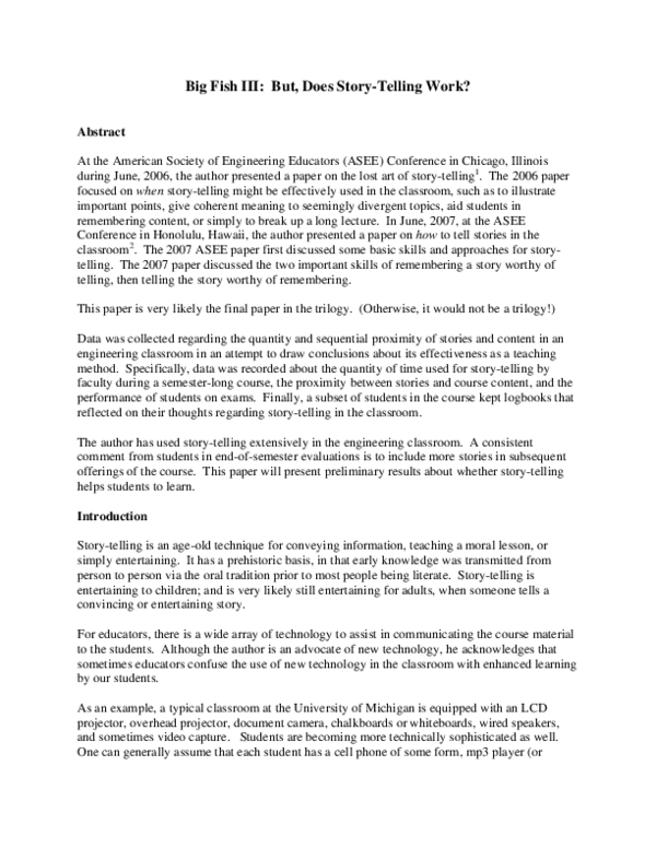 (PDF) Big fish III: But, does story-telling work?