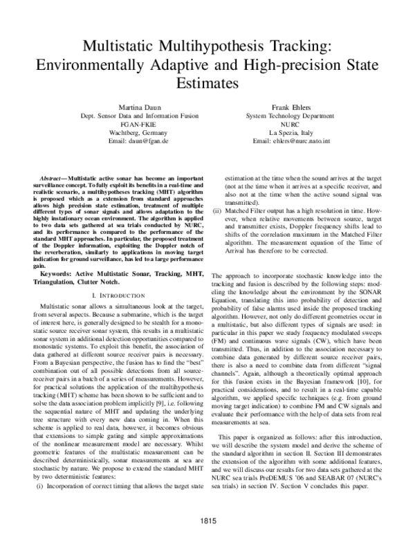 (PDF) Multistatic multihypothesis tracking: Environmentally adaptive ...