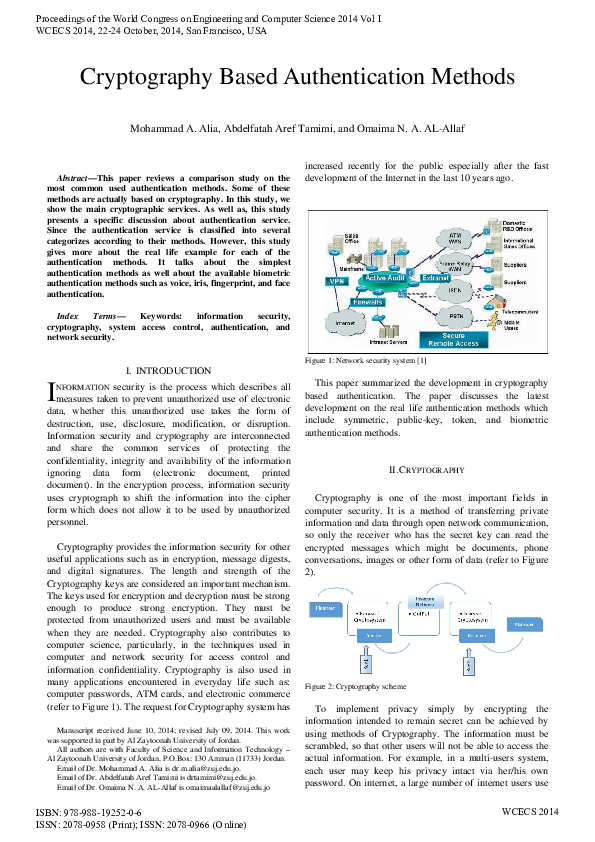 (PDF) Cryptography Based Authentication Methods