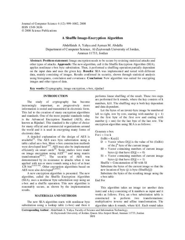 Pdf A Shuffle Image Encryption Algorithm