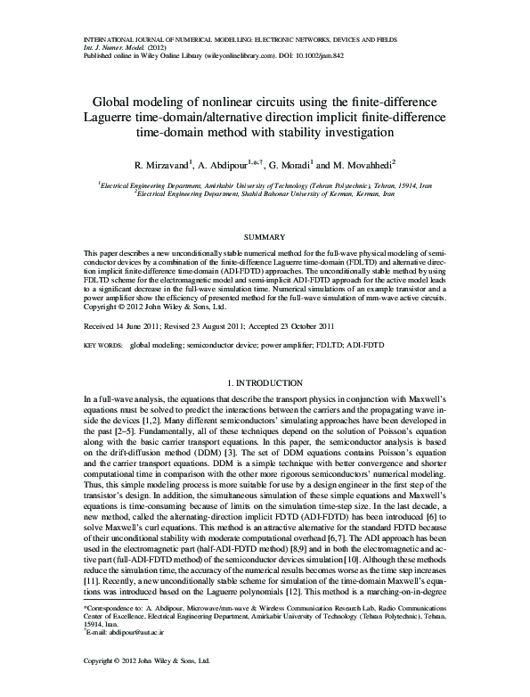 Pdf Global Modeling Of Nonlinear Circuits Using The Finite Difference