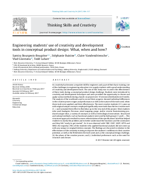 (PDF) Engineering students’ use of creativity and development tools in ...