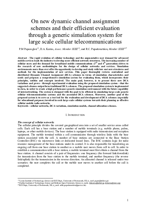 (PDF) On new dynamic channel assignment schemes and their efficient evaluation through a generic ...