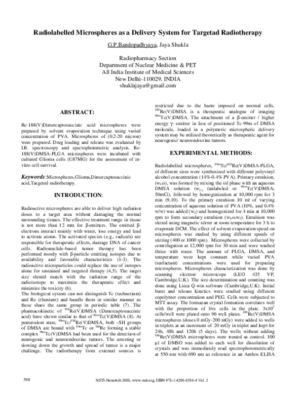 (PDF) Radiolabelled Microspheres As a Delivery System For Targetad ...
