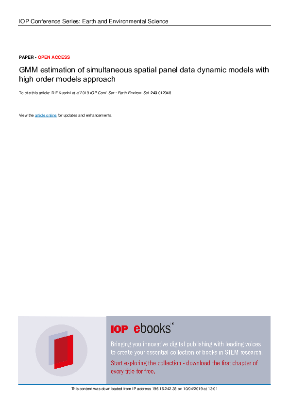 Pdf Gmm Estimation Of Simultaneous Spatial Panel Data Dynamic Models With High Order Models