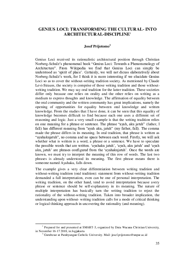 (PDF) Genius Loci: Transforming the Cultural- Into Architectural-Discipline