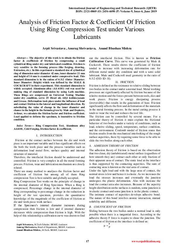 (PDF) Analysis of Friction Factor Coefficient Of Friction Using Ring ...