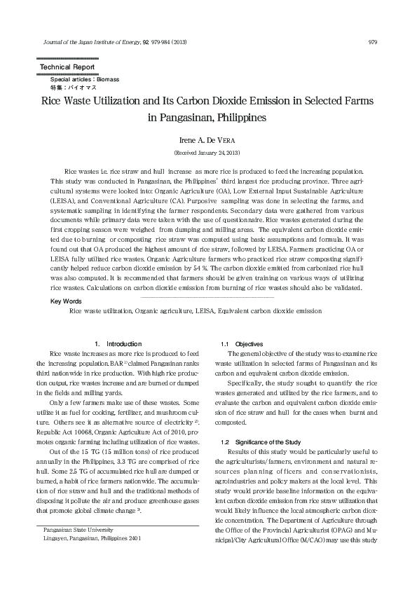 (PDF) Rice Waste Utilization and Its Carbon Dioxide Emission in ...