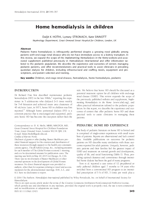 (PDF) Home hemodialysis in children | Daljit Hothi - Academia.edu