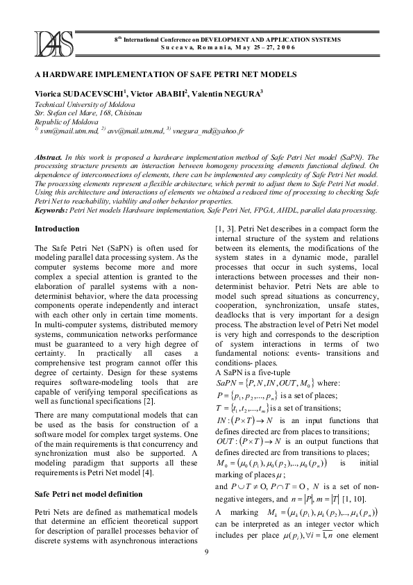 (PDF) A Hardware Implementation of Safe Petri Net Models