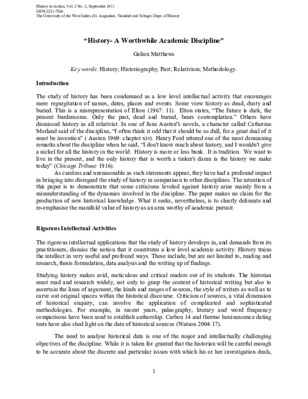(PDF) History A Worthwhile Academic Discipline