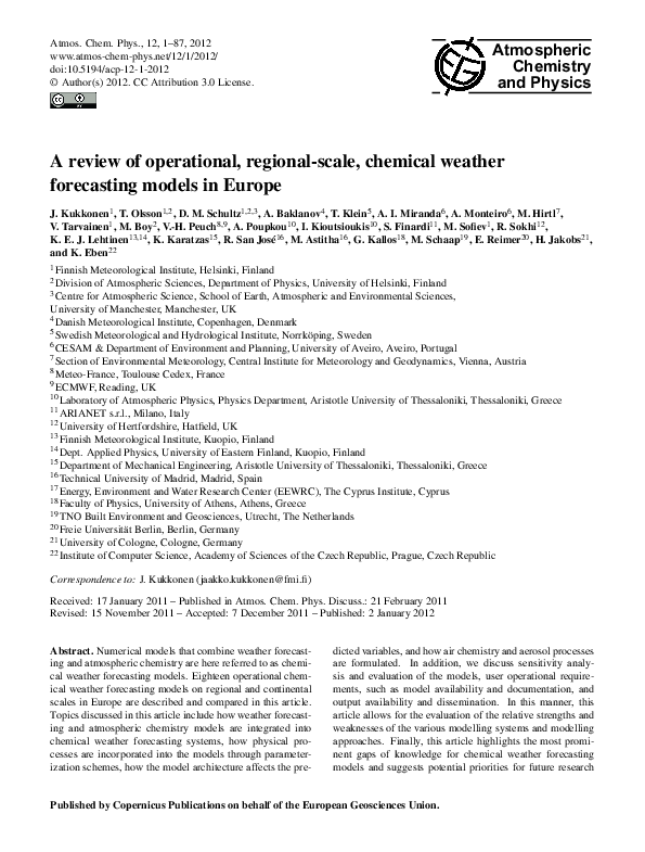 (PDF) Operational, regional-scale, chemical weather forecasting models ...