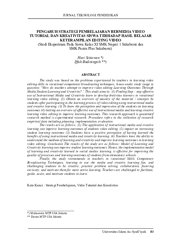 (PDF) Pengaruh Strategi Pembelajaran Bermedia Video Tutorial Dan Kreativitas Siswa Terhadap ...