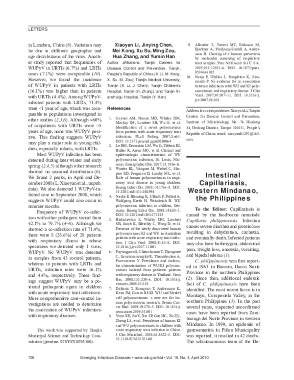 (PDF) Intestinal Capillariasis, Western Mindanao, the Philippines