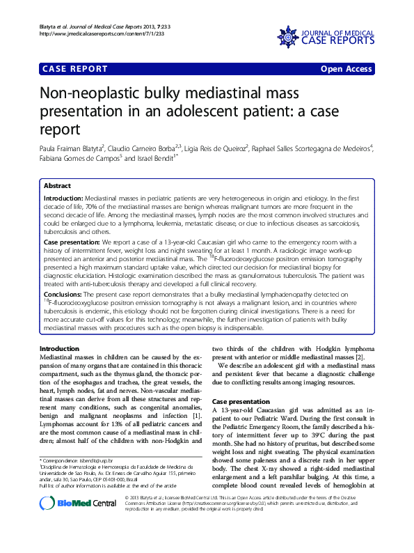 (PDF) Non-neoplastic bulky mediastinal mass presentation in an ...
