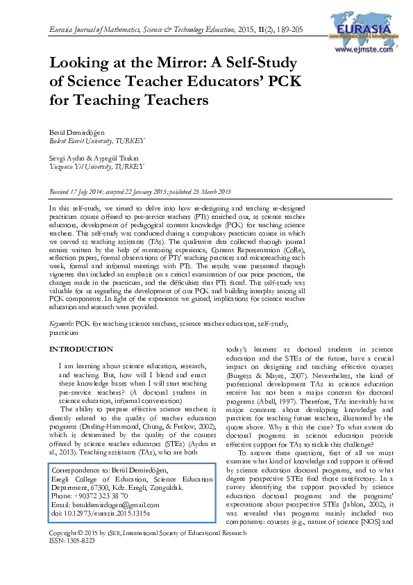 (PDF) Looking at the Mirror: A Self-Study of Science Teacher Educators ...