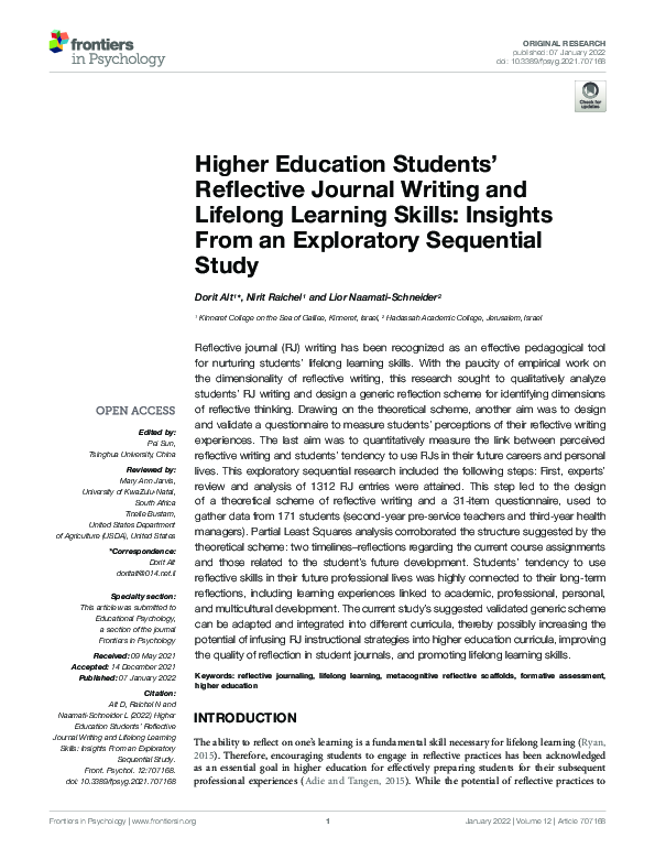 (PDF) Higher Education Students’ Reflective Journal Writing and ...