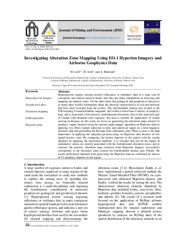 (PDF) Investigating Alteration Zone Mapping Using EO-1 Hyperion Imagery ...