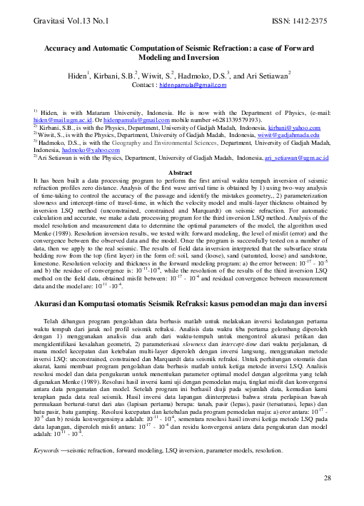 (PDF) Accuracy and Automatic Computation of Seismic Refraction: a case ...