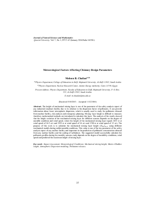 (PDF) Meteorological Factors Affecting Chimney Design Parameters