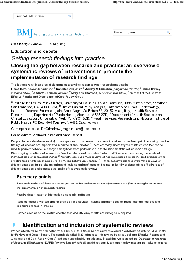 (PDF) Bridging the Gap: Implementing Research Findings