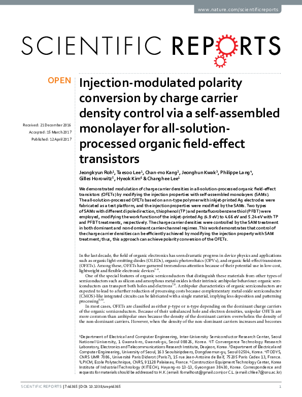(PDF) Injection-modulated polarity conversion by charge carrier density control via a self ...