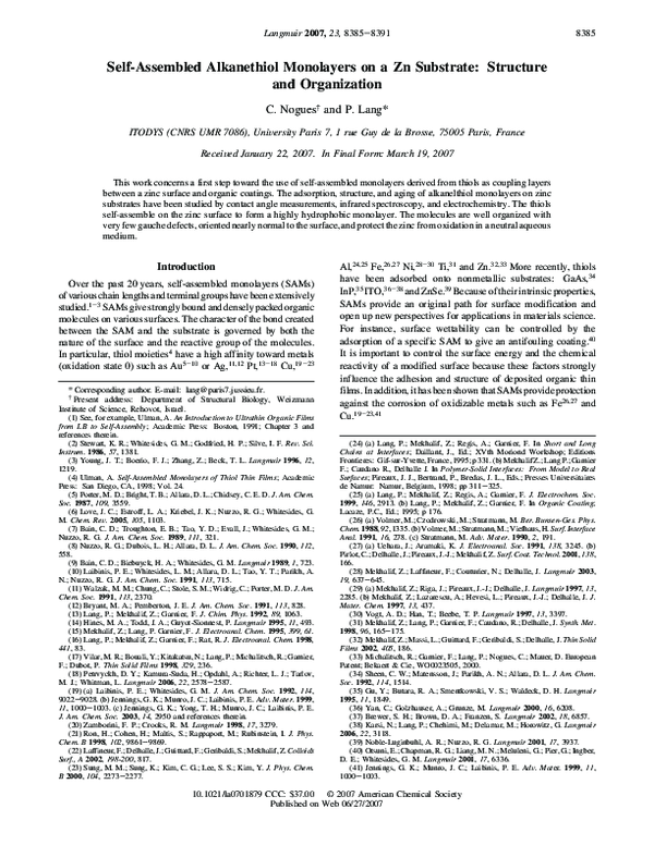(PDF) Self-Assembled Alkanethiol Monolayers on a Zn Substrate ...