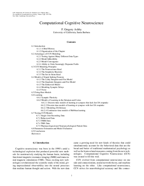 (PDF) Computational cognitive neuroscience