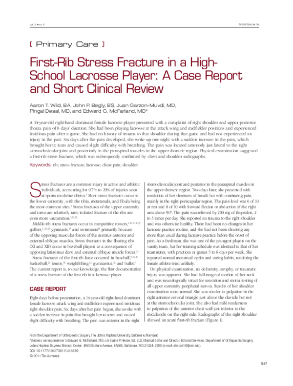 (PDF) First-Rib Stress Fracture in a High-School Lacrosse Player