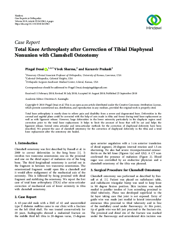(PDF) Total Knee Arthroplasty after Correction of Tibial Diaphyseal ...