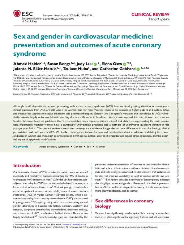 Pdf Sex And Gender In Cardiovascular Medicine Presentation And 9393