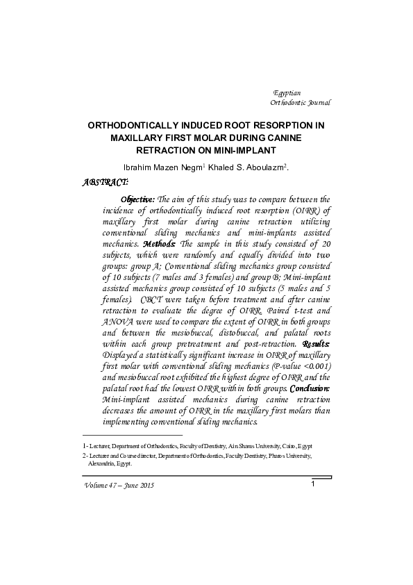 (PDF) Orthodontically induced root resorption in maxillary first molar during canine retraction ...