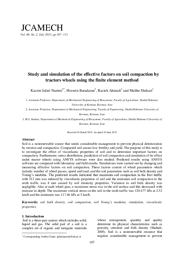 (PDF) Study and simulation of the effective factors on soil compaction by tractors wheels using ...