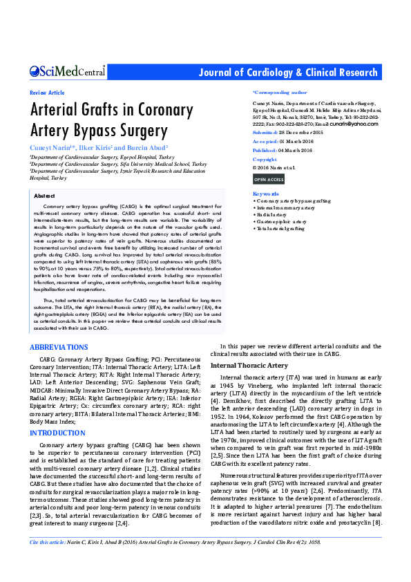 (PDF) Arterial Grafts in Coronary Artery Bypass Surgery