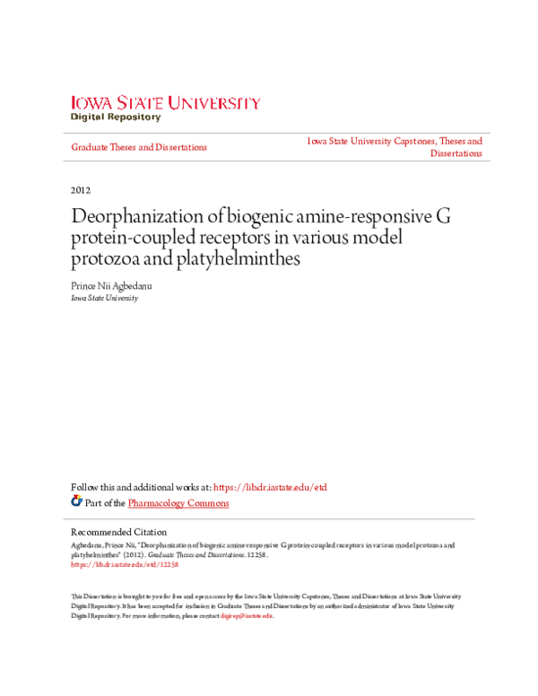 (PDF) Deorphanization of biogenic amine-responsive G protein-coupled receptors in various model ...