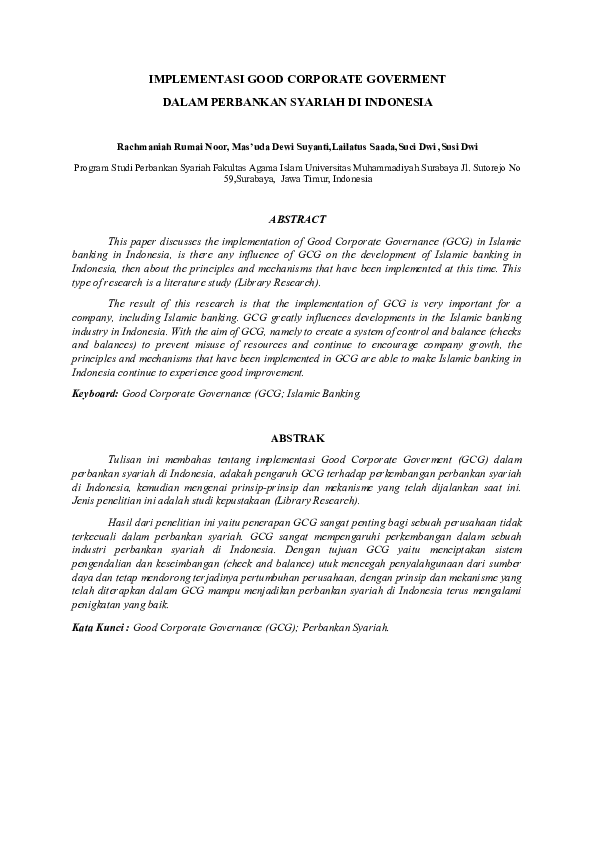 (DOC) IMPLEMENTASI GOOD CORPORATE GOVERMENT DALAM PERBANKAN SYARIAH DI INDONESIA