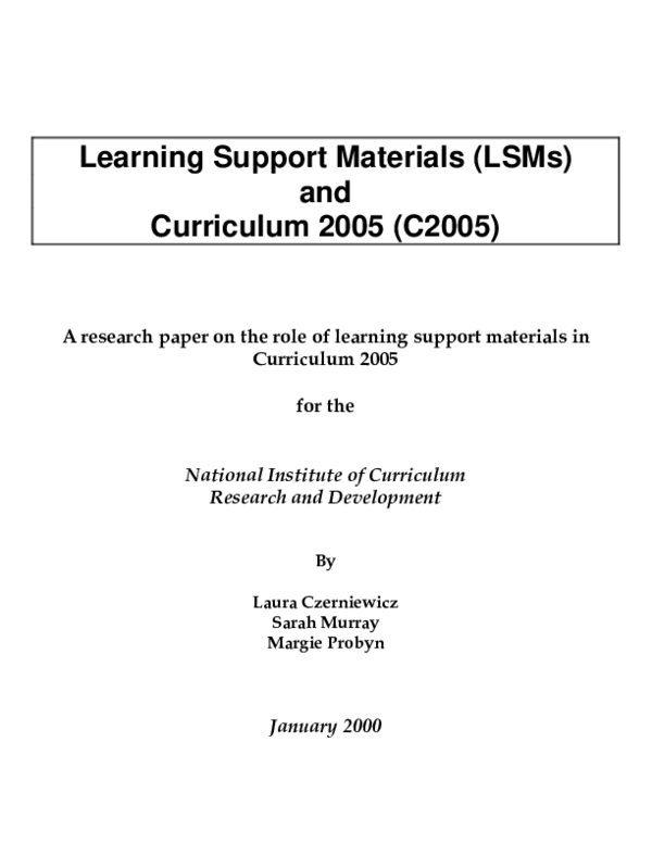 (PDF) Learning support materials (LSMs) and Curriculum 2005 (C2005): a ...
