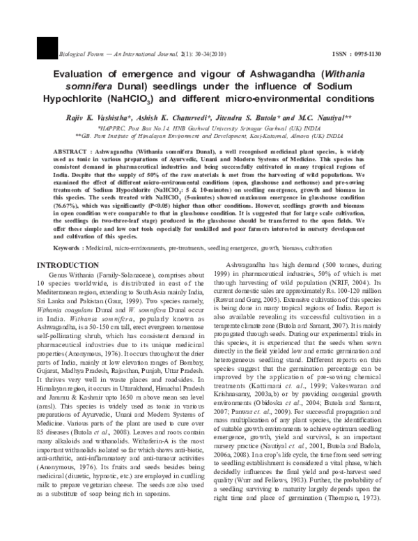 (PDF) Evaluation of emergence and vigour of Ashwagandha (Withania ...