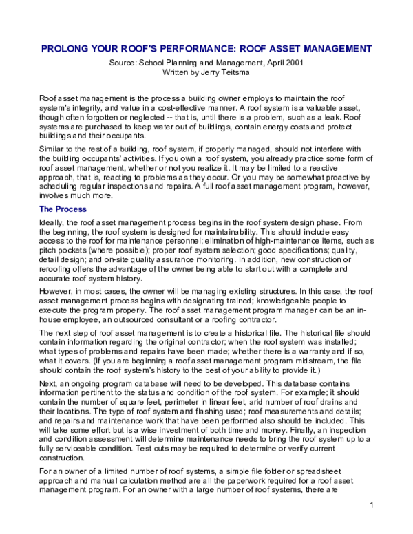 (PDF) Prolong Your Roof's Performance: Roof Asset Management